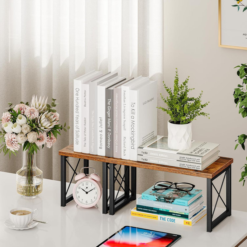 17 Stories Desktop Shelf Desktop Organizer Shelf Freestanding Small Bookshelf Desk Shelf 2 Tier Independent Stackable Desk Organizer Freestanding